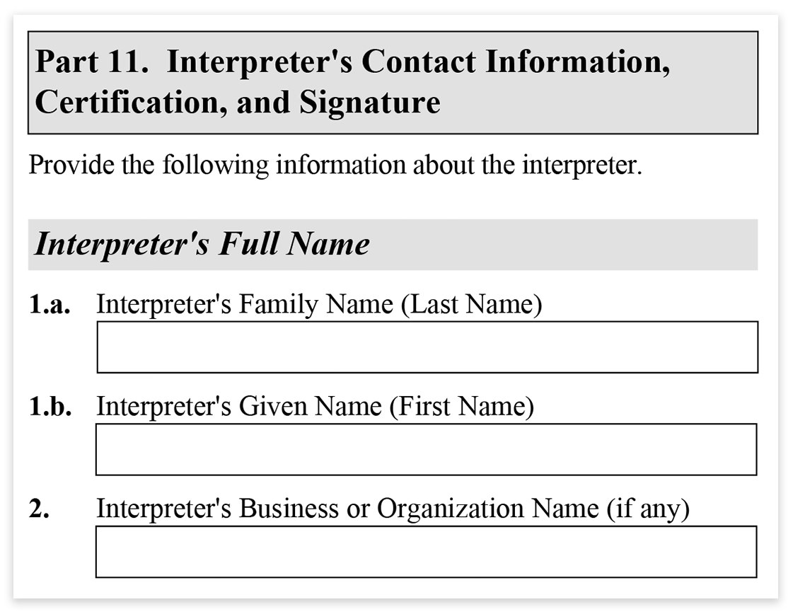 Form I-485 - part 11 - Interpreters Contact Information - SimpleCitizen