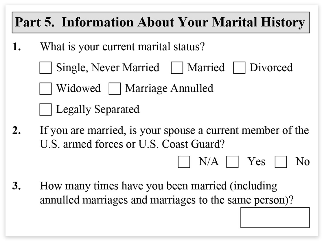 Form I-485 - part 5 - Information About your Marital History ...
